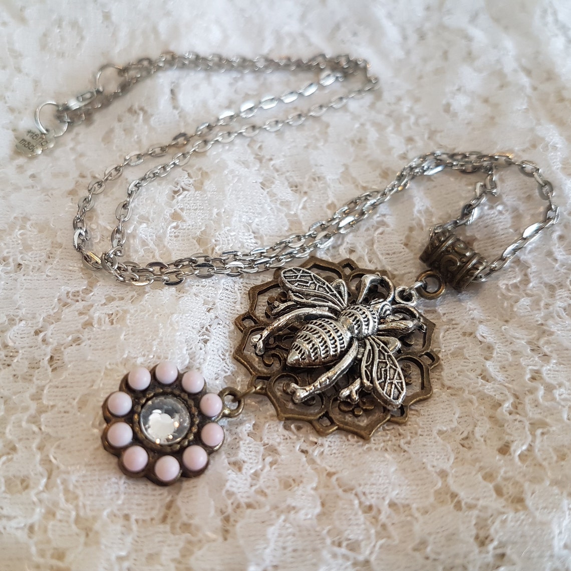 Gothic Steampunk Filigree Bee Flower Charm Pendant Necklace - Etsy