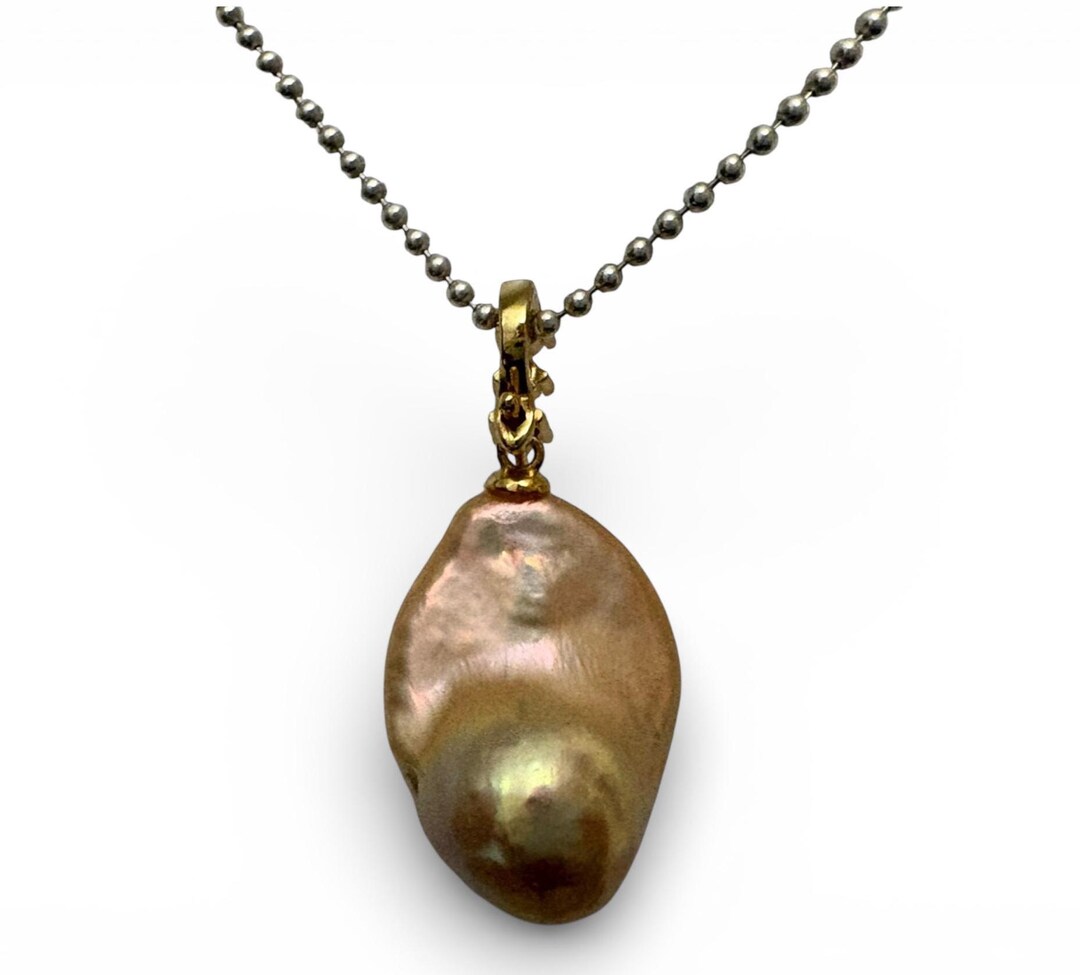 Champagne Gold Baroque Pearl Necklace, Organic Pendant, Elegant ...