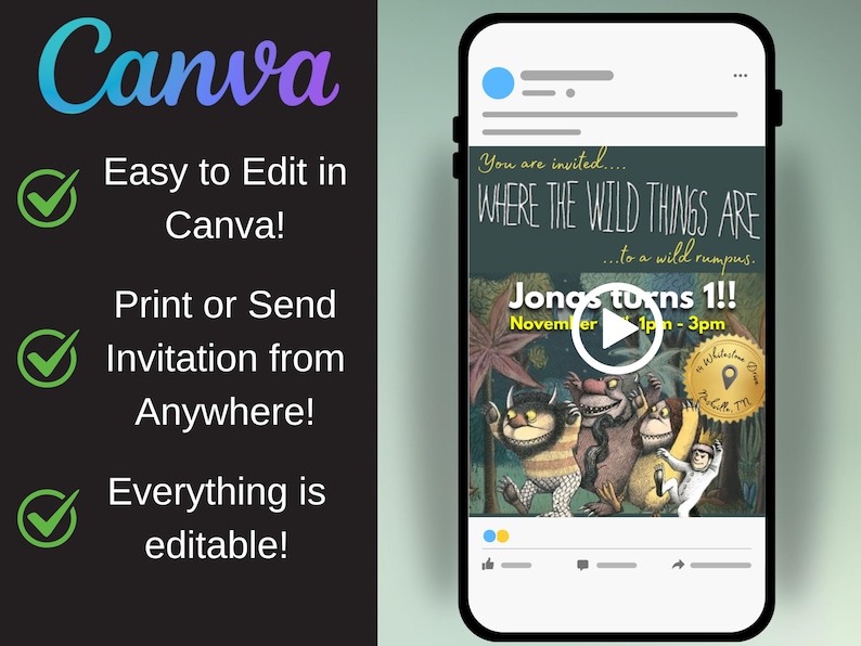 Editable Where the Wild Things Are Animated Video Invitation! Digital ...