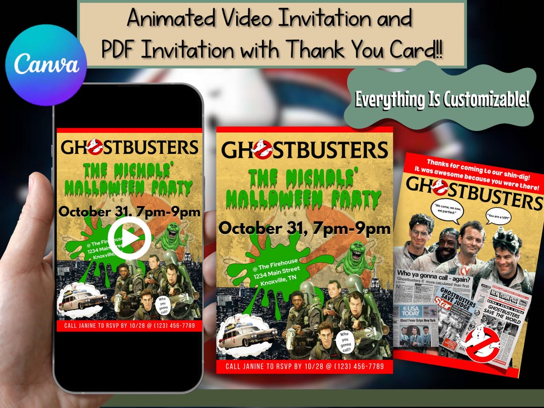 Ghostbusters Animated Video Invitation & PDF Invitation W/thank You ...