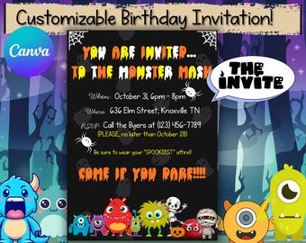 Editable Monster Mash Halloween Party Invitation & Thank You Card ...