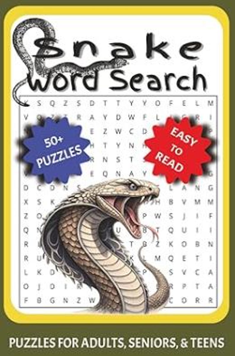 Snakes Word Search Puzzle Book: 55+ Reptile Puzzles (instant Download ...