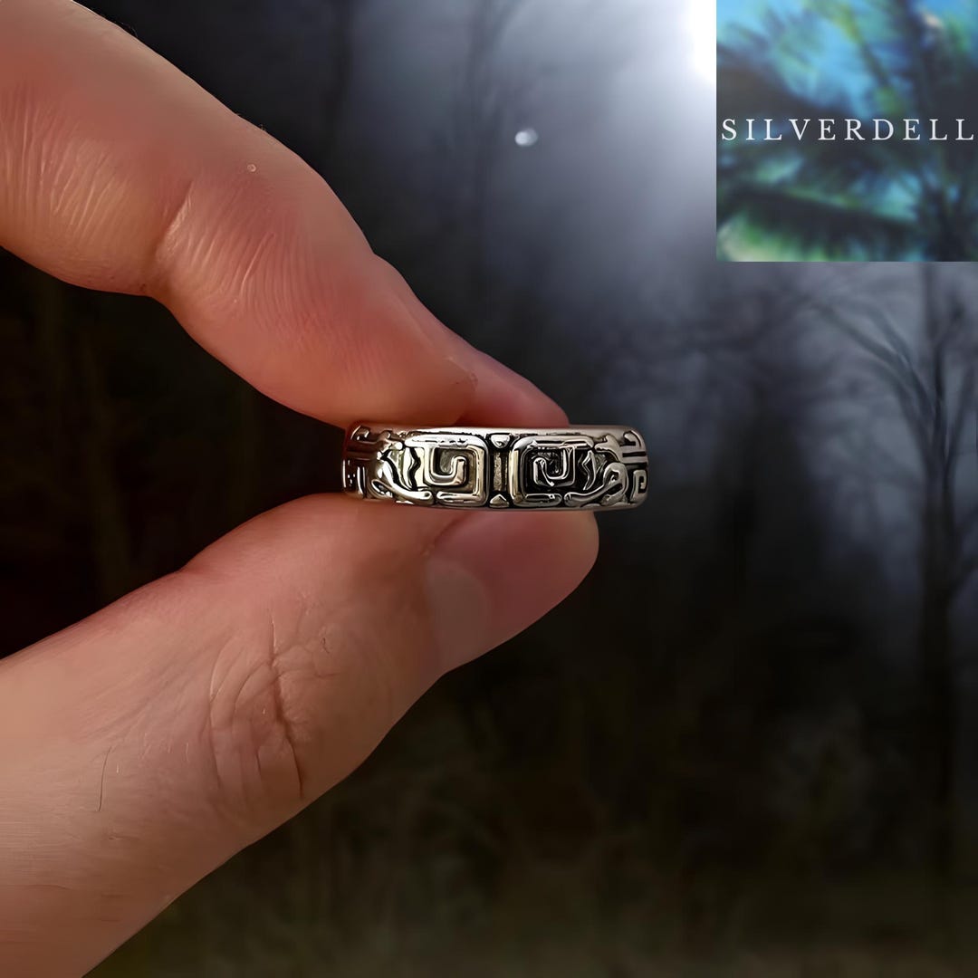Sterling Silver Hui Pattern Ring - Vintage Asian Style Adjustable Band ...