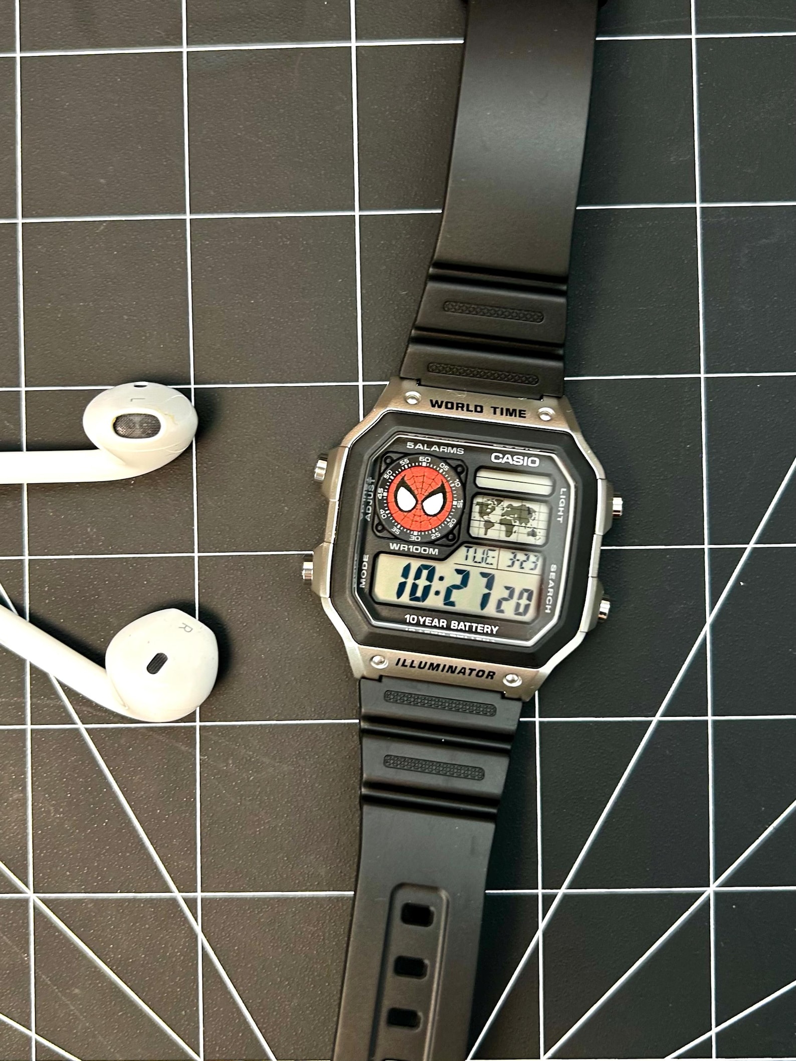 Spider Man - Casio Royale Mod (AE-1200) Silver Case, World Time - Etsy