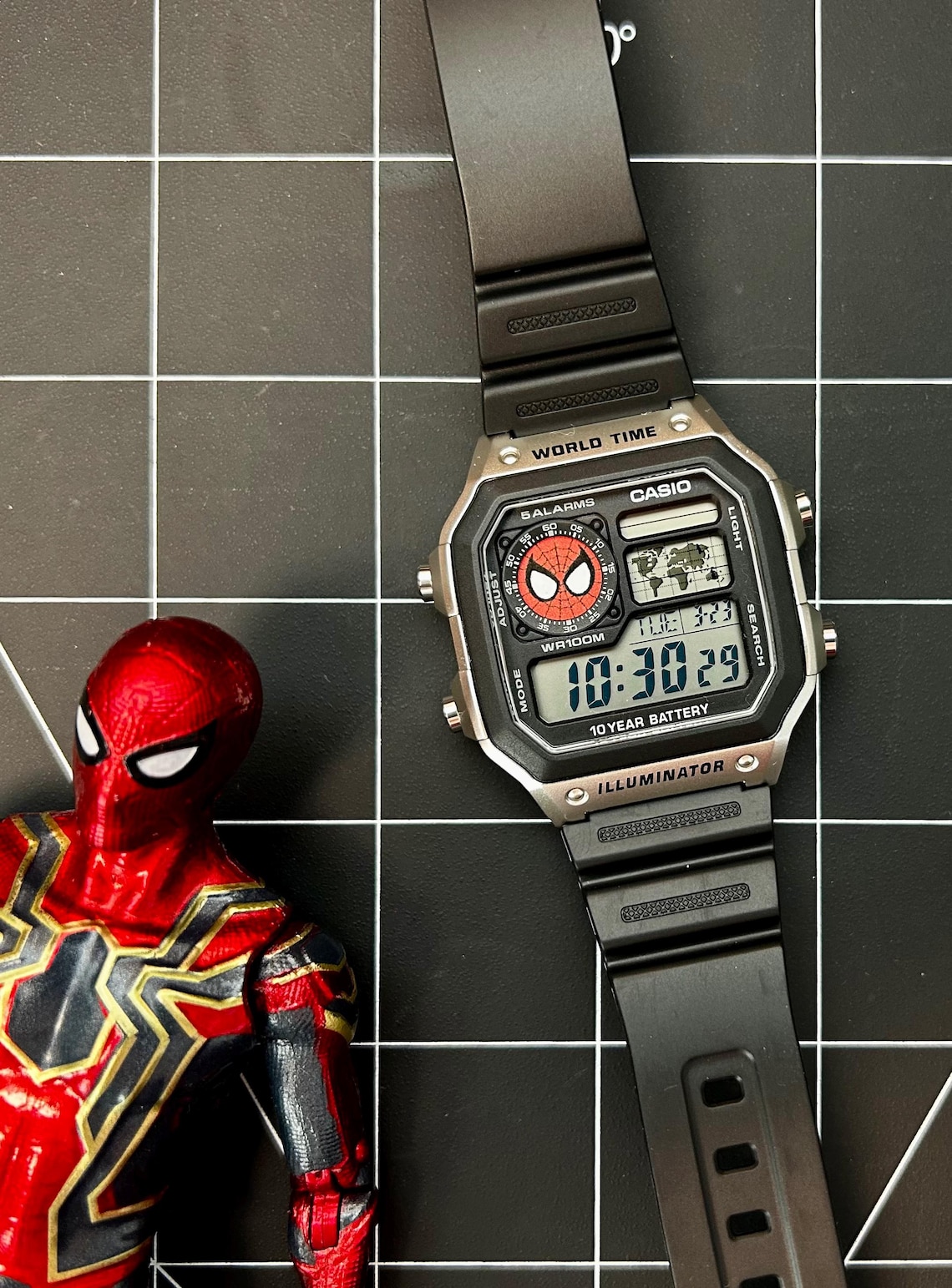 Spider Man - Casio Royale Mod (AE-1200) Silver Case, World Time - Etsy