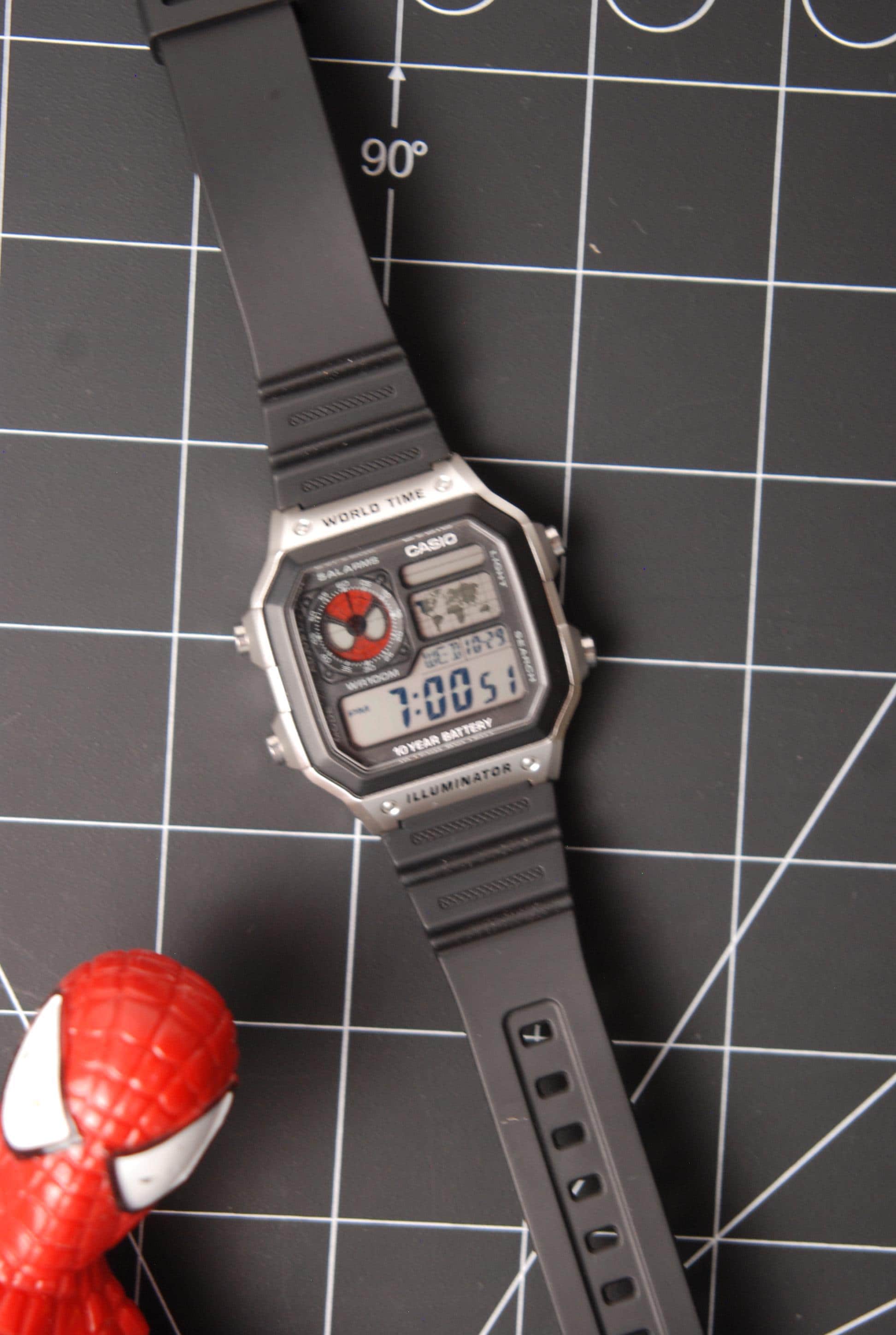 Spider Man - Casio Royale Mod (AE-1200) Silver Case, World Time - Etsy