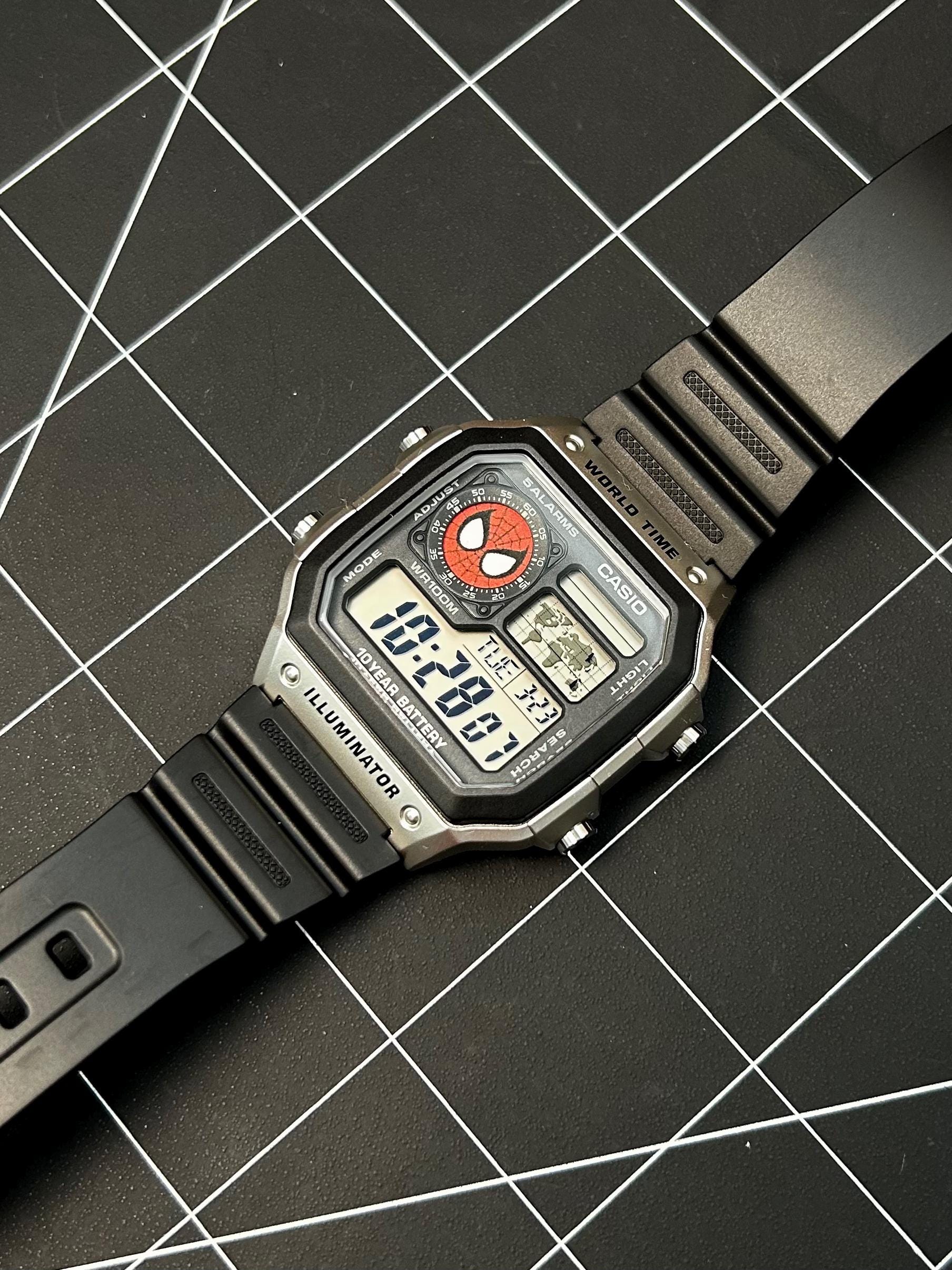 Spider Man - Casio Royale Mod (AE-1200) Silver Case, World Time - Etsy