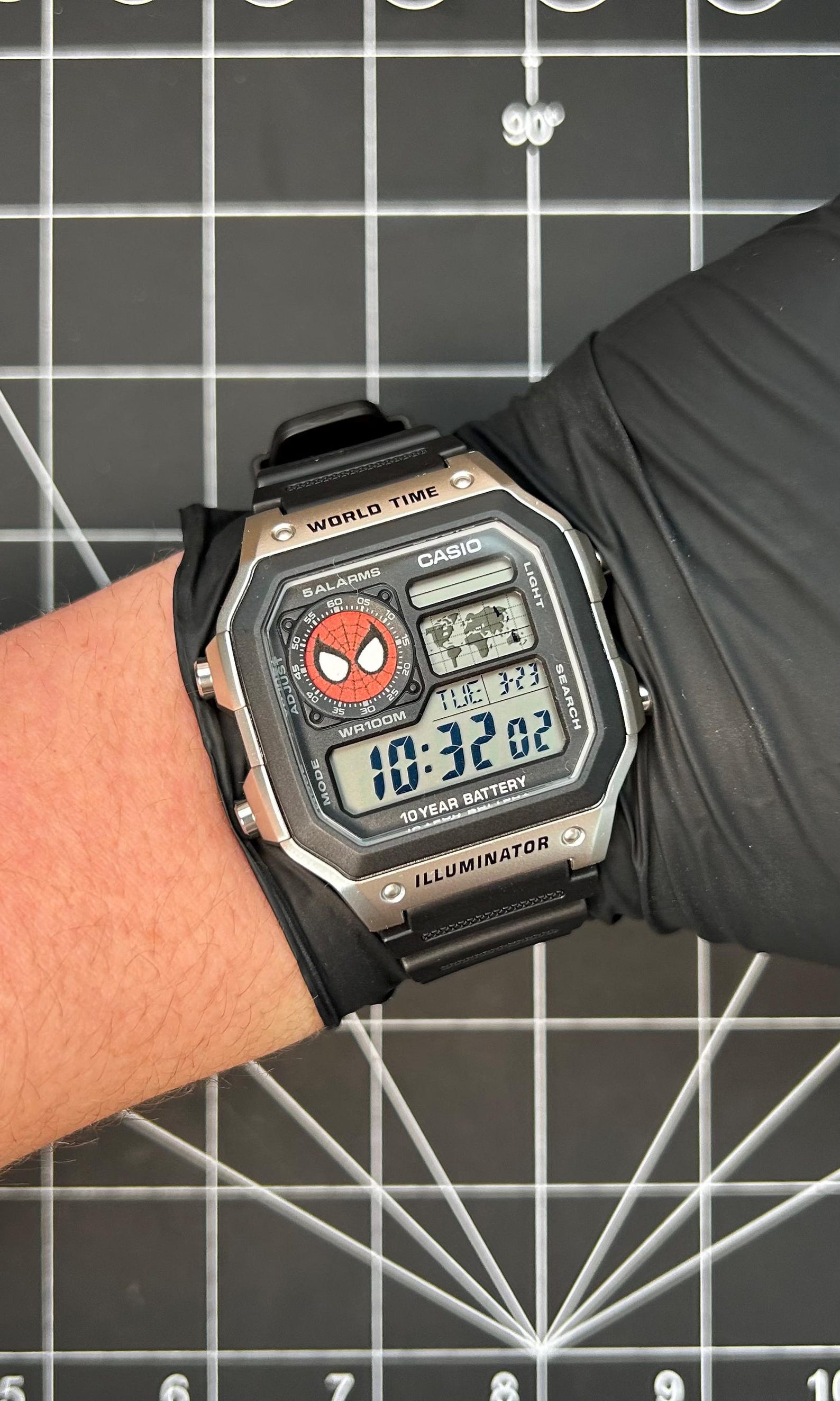 Spider Man - Casio Royale Mod (AE-1200) Silver Case, World Time - Etsy