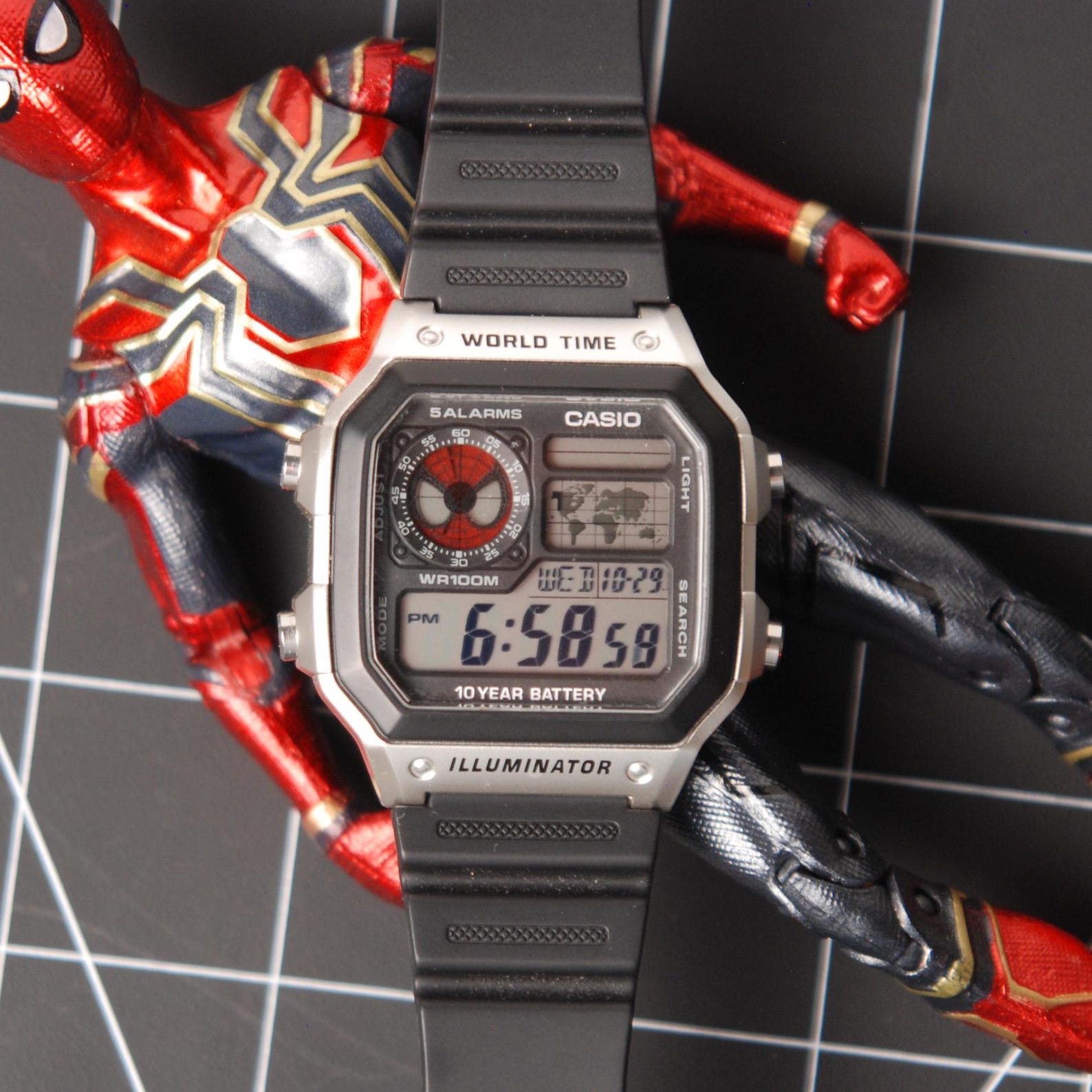 Spider Man - Casio Royale Mod (AE-1200) Silver Case, World Time - Etsy