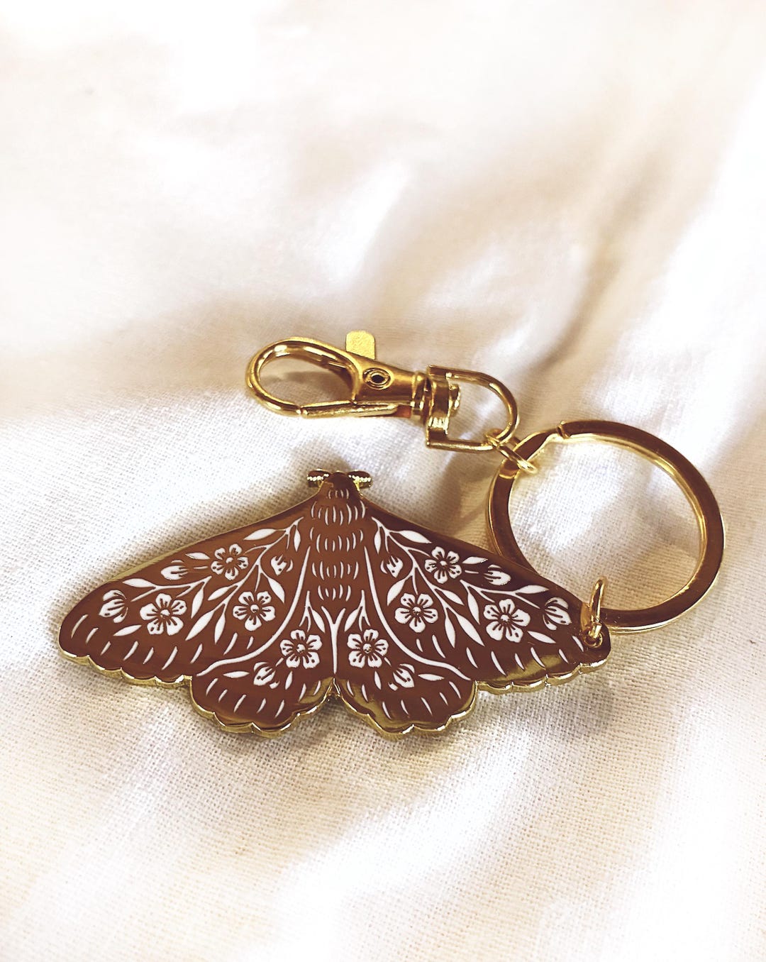 Floral Enamel Moth Keychain | Gold Purse Charm, Backpack Accessory - Etsy