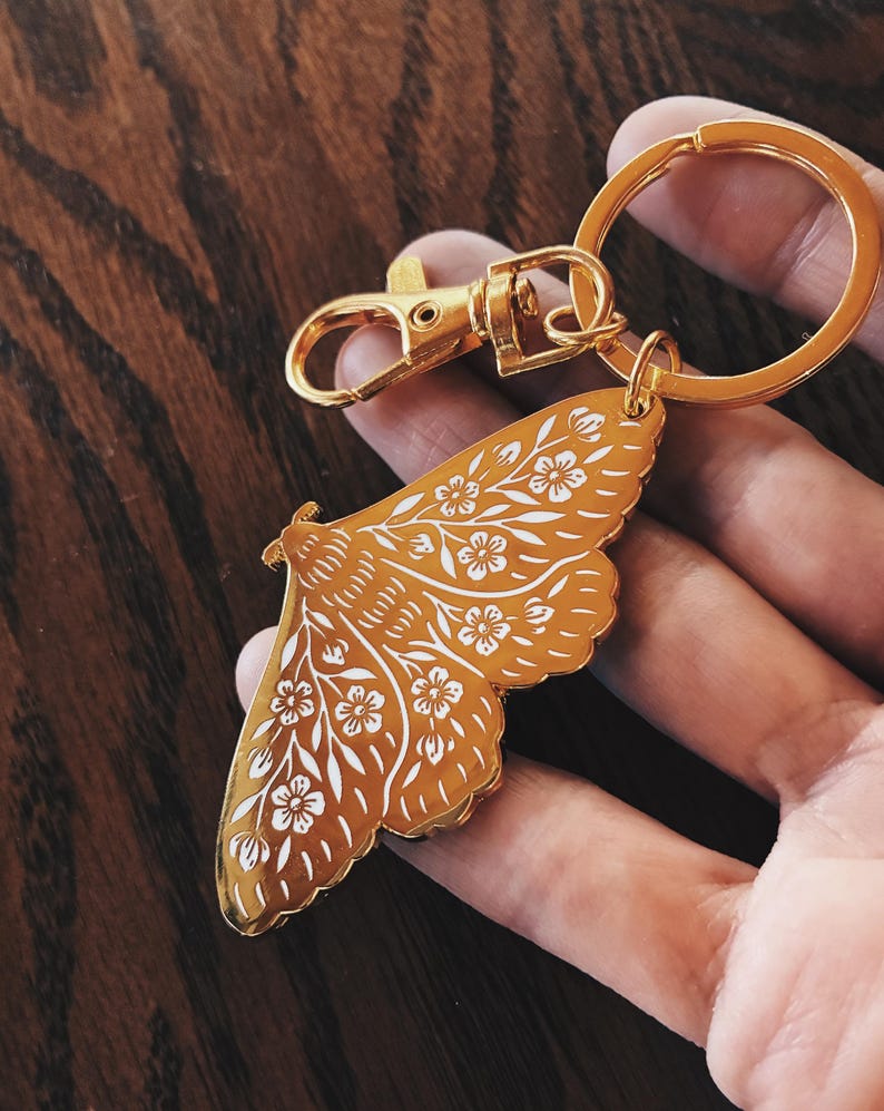 Floral Enamel Moth Keychain | Gold Purse Charm, Backpack Accessory - Etsy