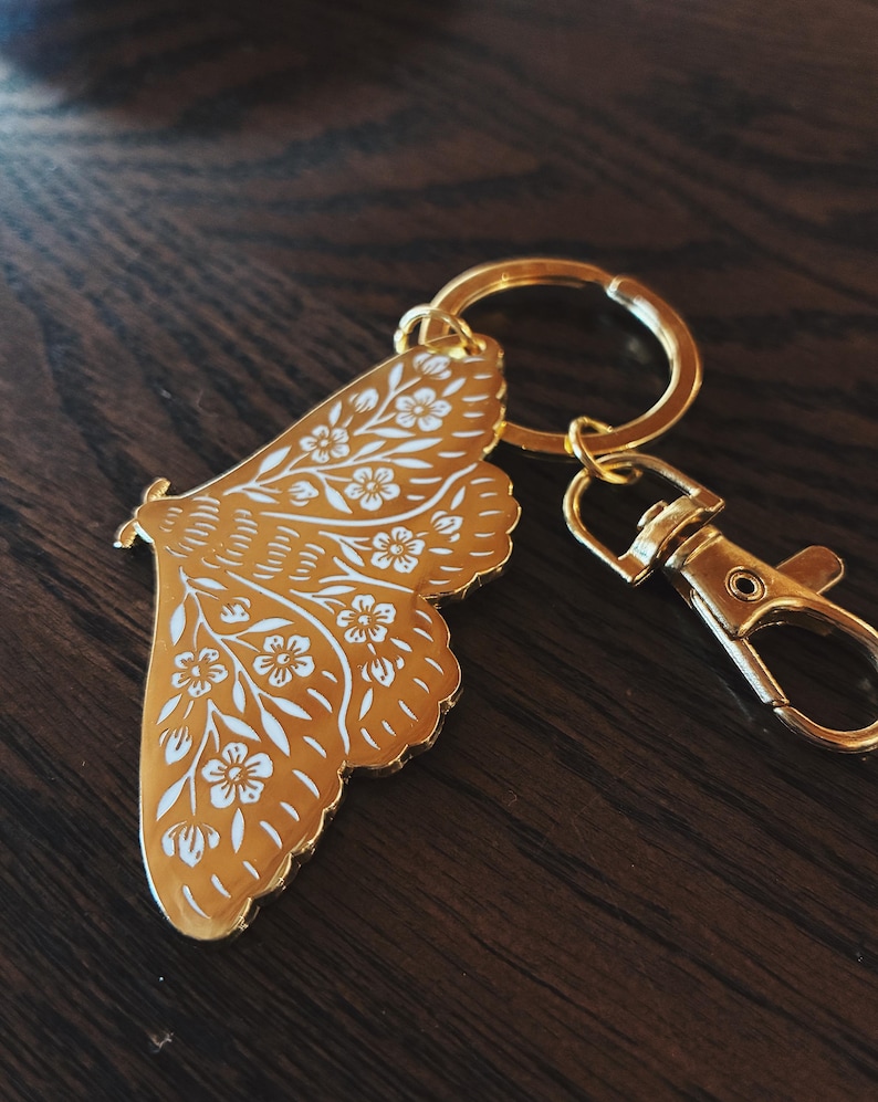 Floral Enamel Moth Keychain | Gold Purse Charm, Backpack Accessory - Etsy