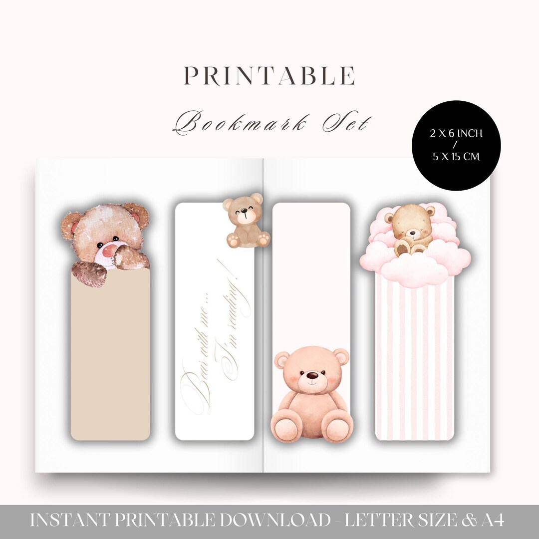 Printable Bookmark Set | Cute Teddy Bear Bookmarks | Soft Aesthetic ...