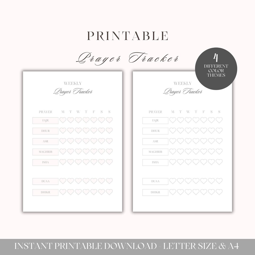 Weekly Prayer Tracker Printable Pastel | Islamic Planner Undated | 5 ...