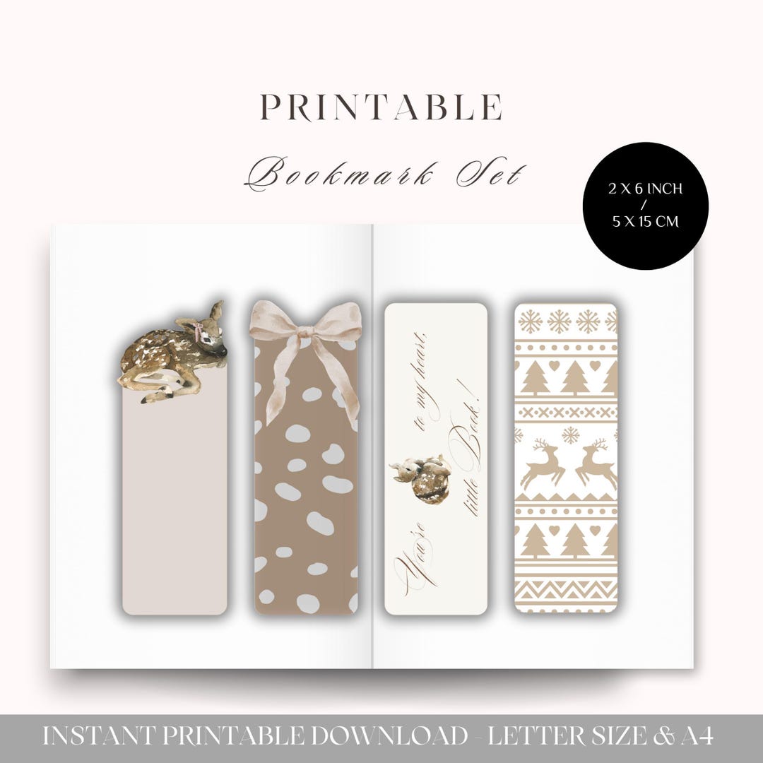 Printable Bookmark Set | Cute Deer Bookmarks | Fawn Pattern | Soft ...