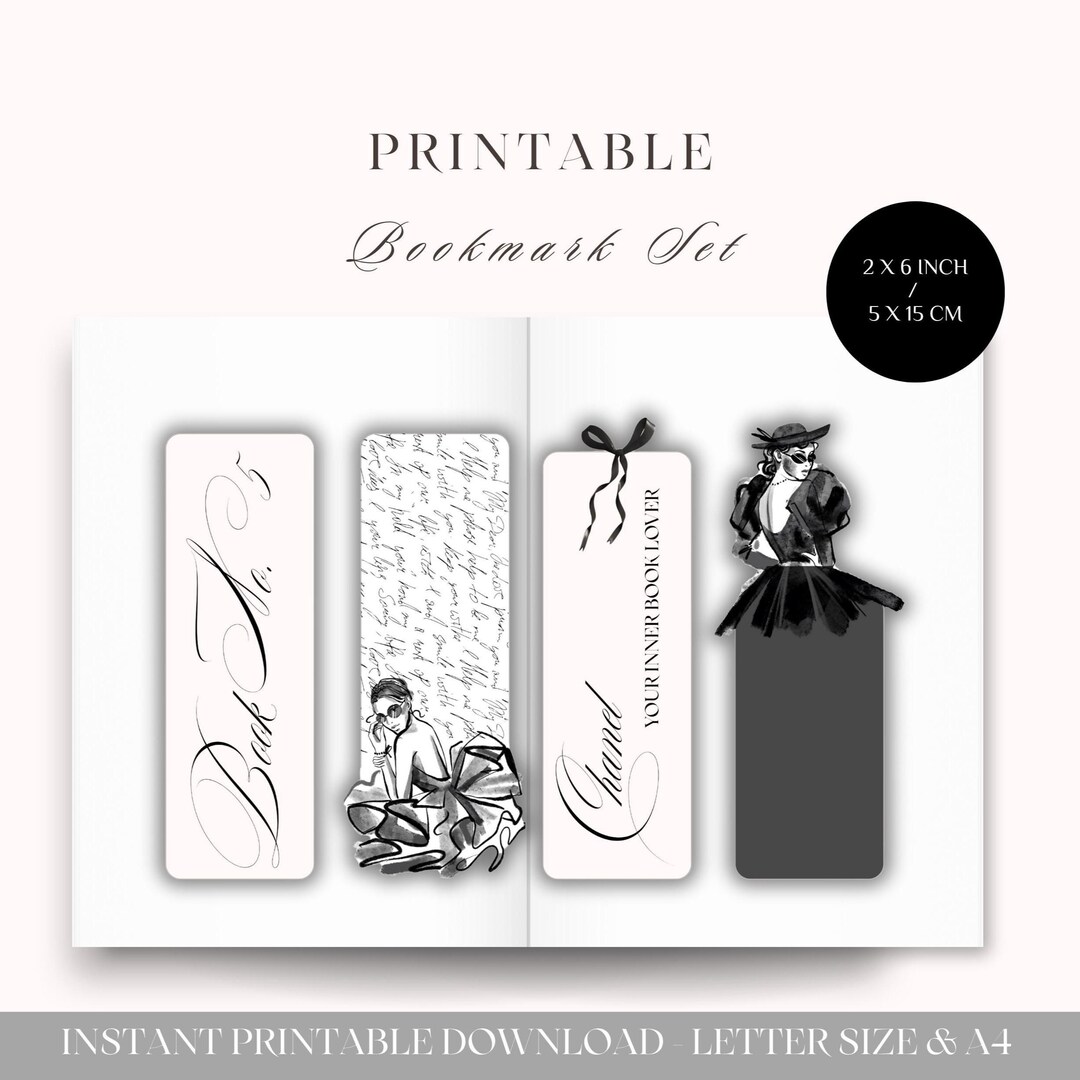 Printable Bookmark Set | Fashion-inspired Bookmarks | Elegant Black ...