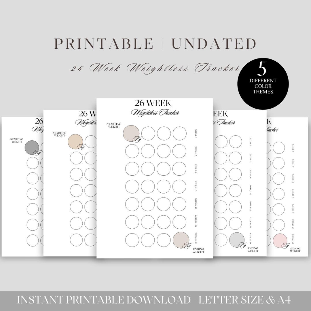 26-week Weight Loss Tracker Printable | Undated Fitness Planner ...