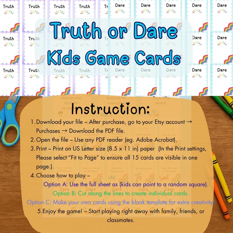 Kids Truth or Dare Game: Printable Party Activity, School Classroom ...