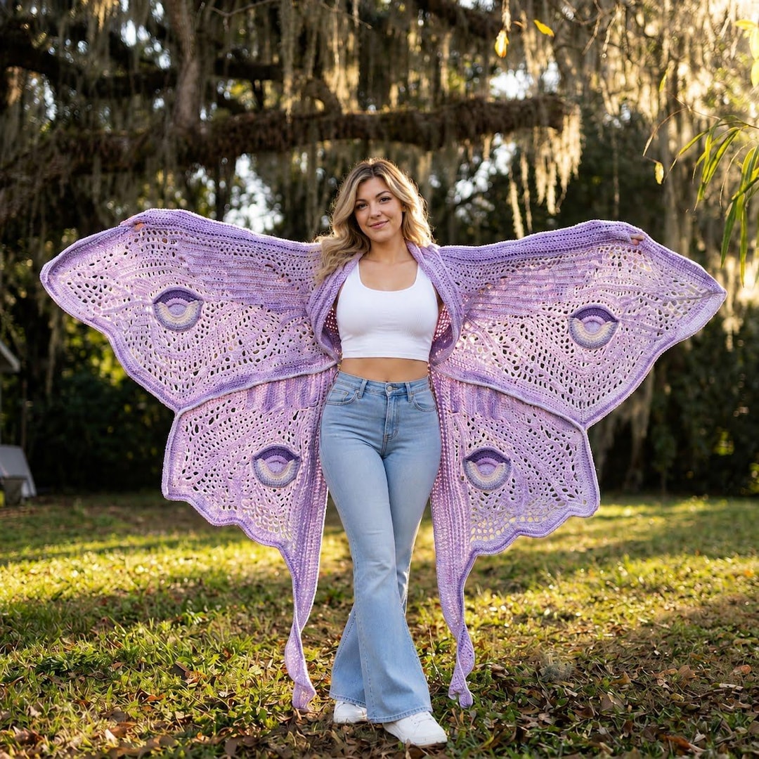 Luna Moth Crochet Cloak Pattern, Adult Butterfly Wing Shawl Tutorial ...