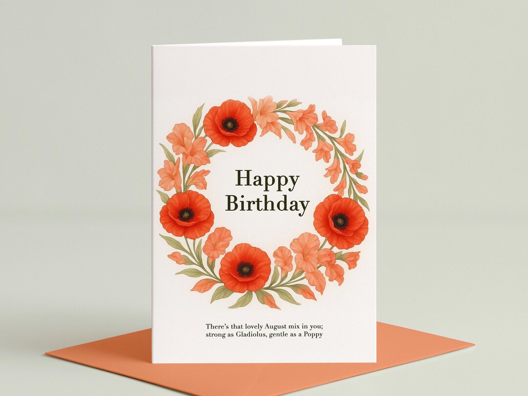 Printable August Birth Flower Birthday Card With Gladiolus & Poppy - Etsy