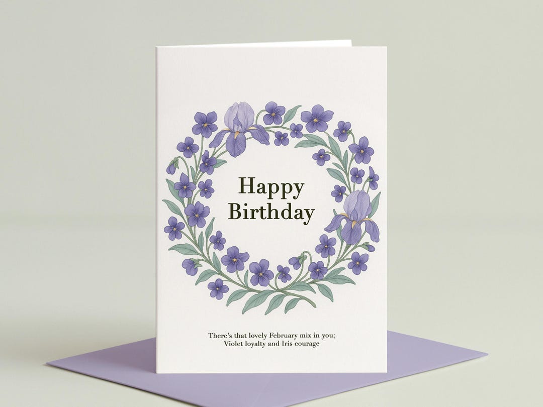 Printable February Birth Flower Birthday Card With Violet & Iris - Etsy