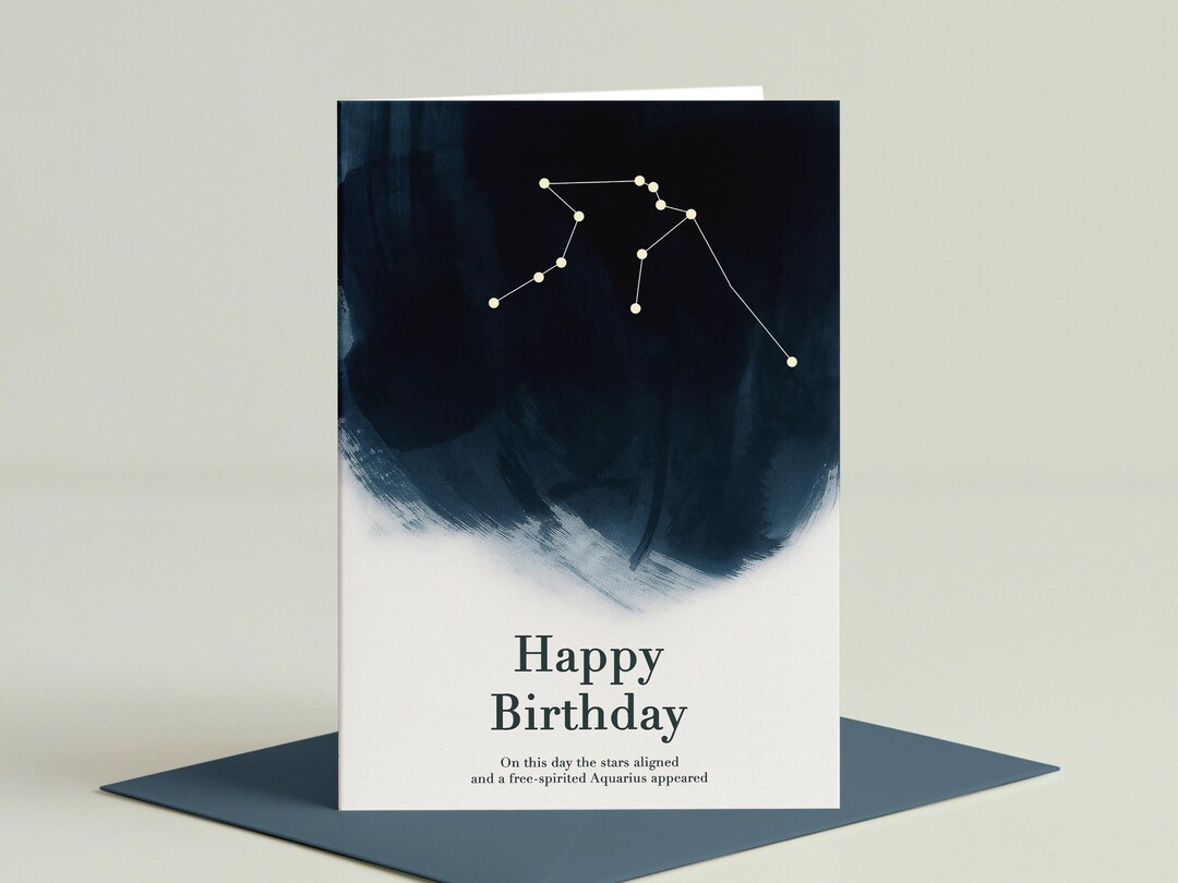 Printable Aquarius Birthday Card With Watercolour Zodiac Constellation ...