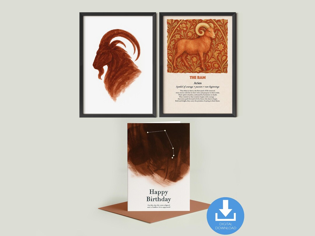 Aries Zodiac Bundle, Wall Art & Birthday Card Printable - Etsy