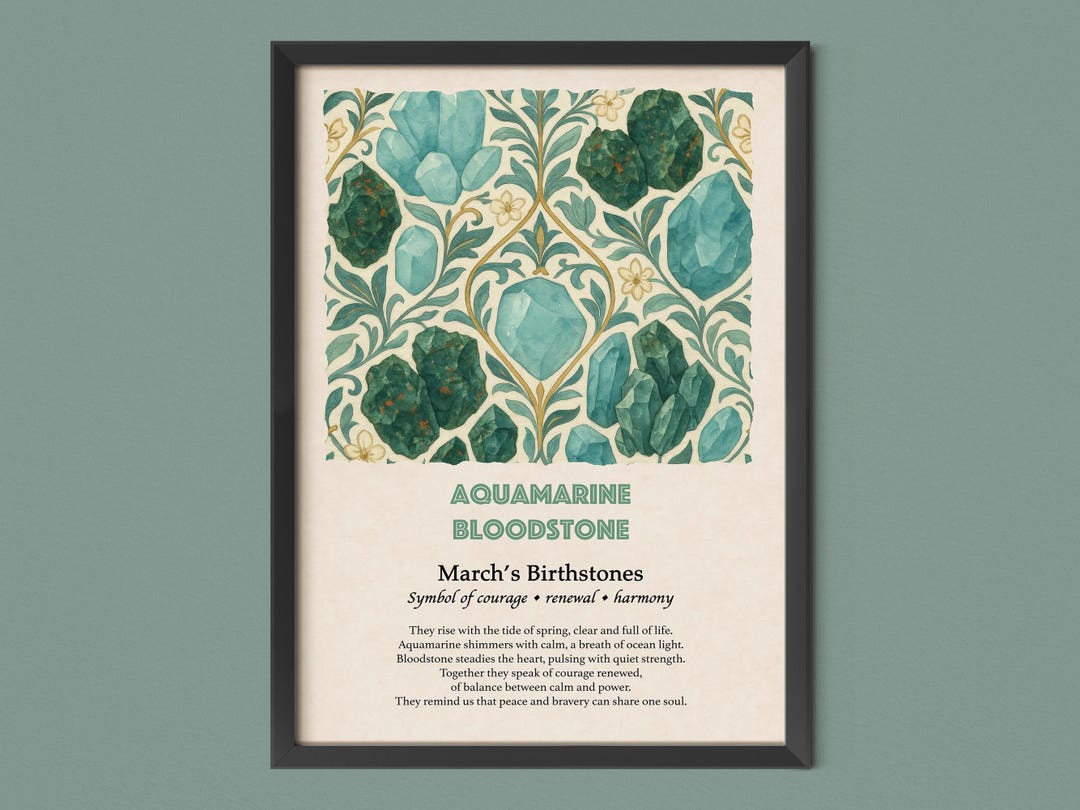 March Birthstone Printable Art Aquamarine & Bloodstone – Inspirational ...