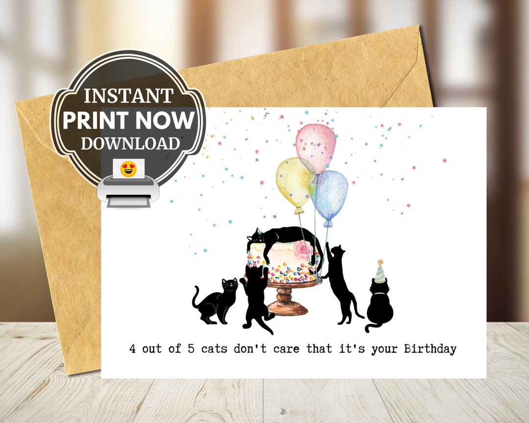 Cat Birthday Card Funny Cat Lady Birthday Card Printable - Etsy
