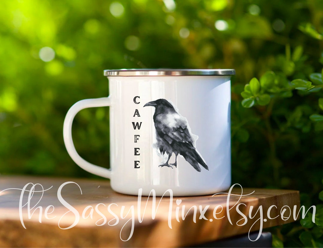 Cawfee Camp Mug, Enameled Stainless Steel Camping Funny Bird Mug for ...