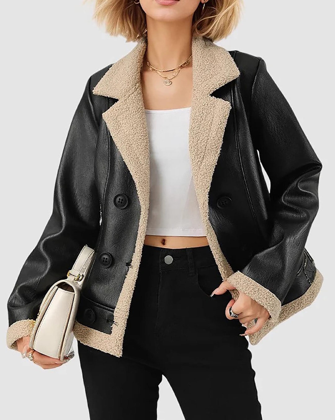 Women’s B2 Black Aviator Shearling Jacket, Handmade Sheepskin Leather ...