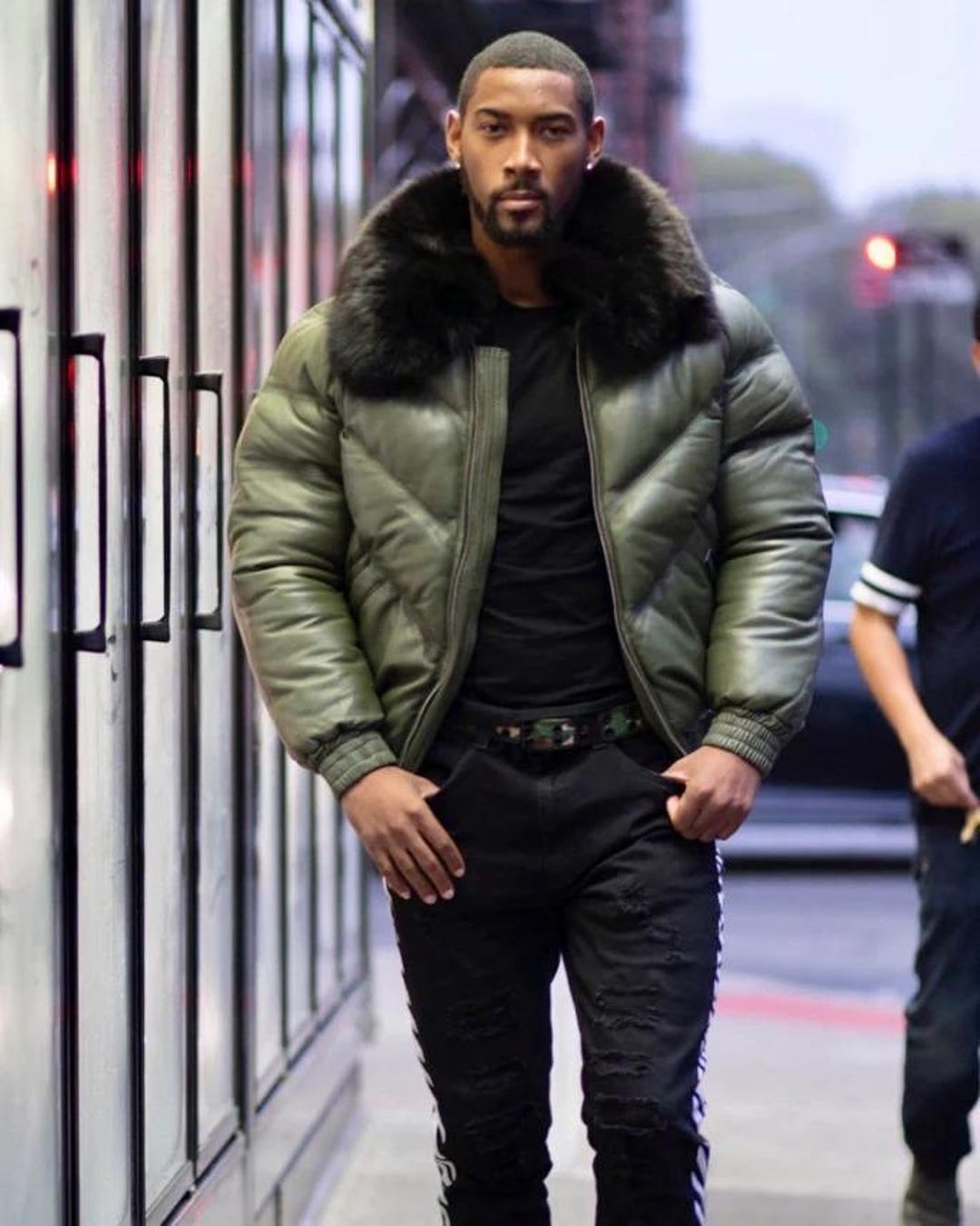 Mens Green V-bomber Jacket,goose Country Style Winter Bomber Coat With ...