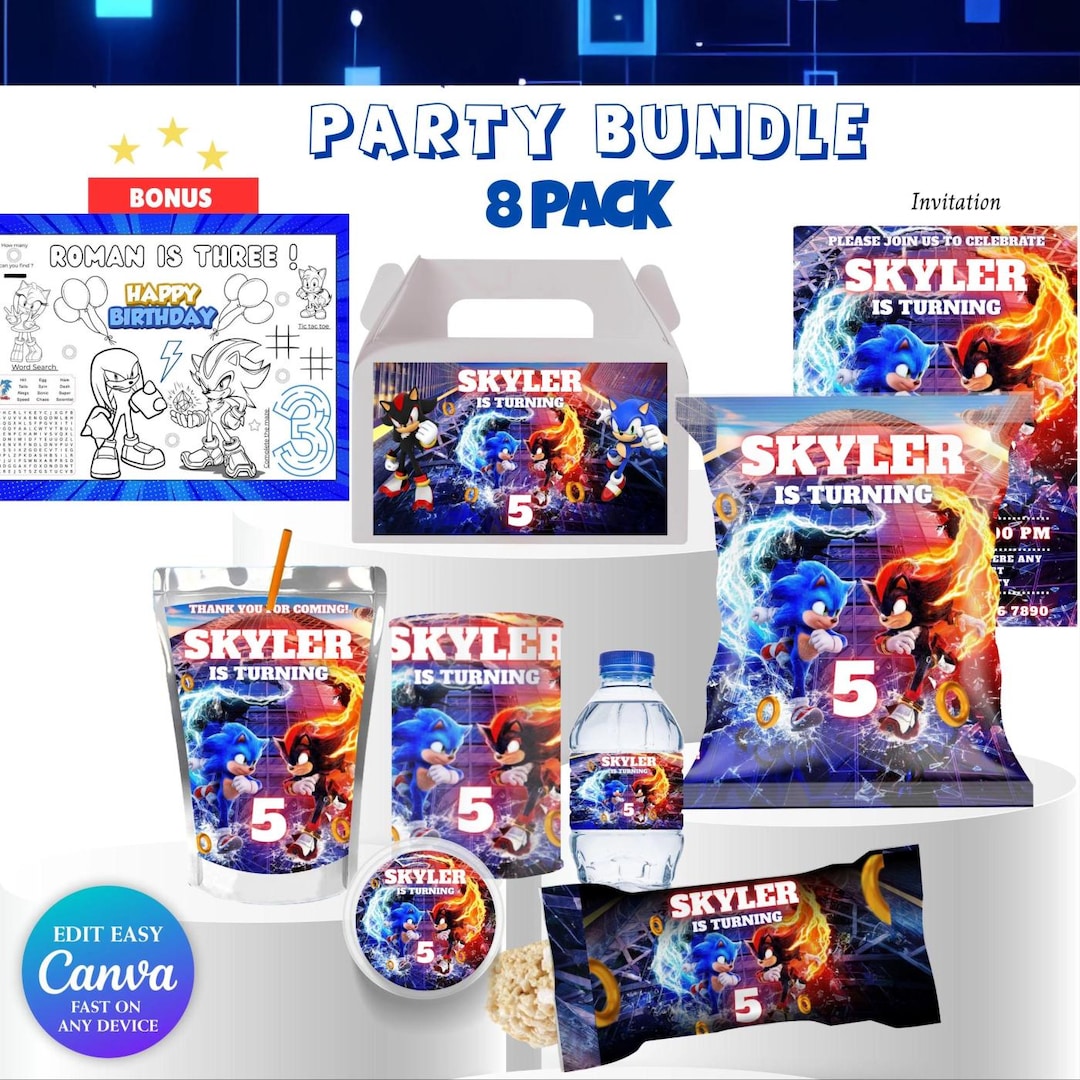 Shadow X Sonic Birthday Bundle Hedgehog Party Boy 5th Birthday Party ...