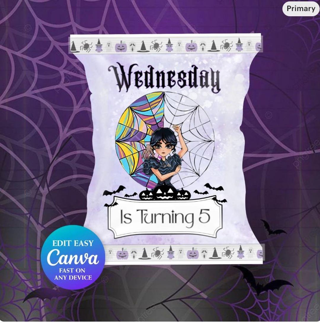 Editable Wednesday Addams Chip Bag Wrapper | Printable Addams Family ...
