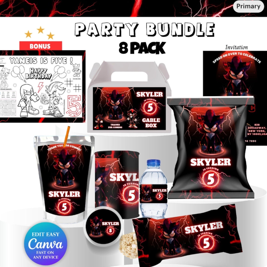 Shadow X Sonic Birthday Bundle Hedgehog Party Boy 5th Birthday Party ...