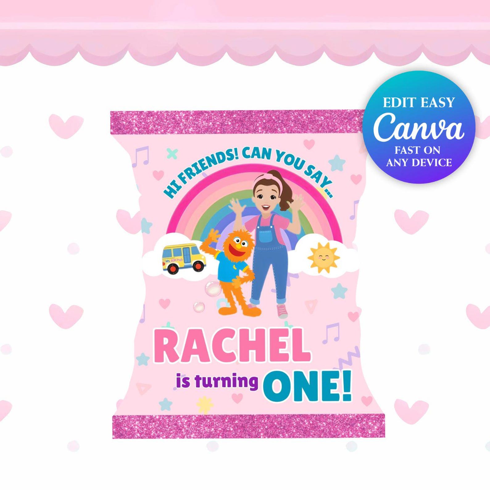 Editable Ms Rachel Chip Bag Ms Rachel Party Favor |preschool Learning ...