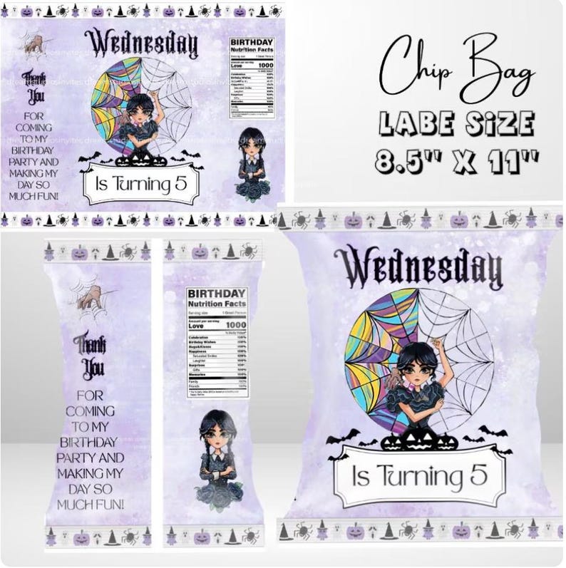 Editable Wednesday Addams Chip Bag Wrapper | Printable Addams Family ...