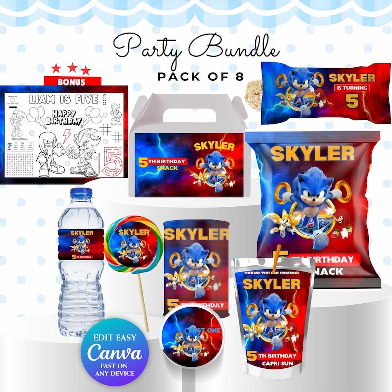 Shadow X Sonic Birthday Bundle Hedgehog Party Boy 5th Birthday Party ...