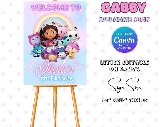 Editable Gabby Doll Birthday Welcome Sign Template, Dollhouse Welcome ...