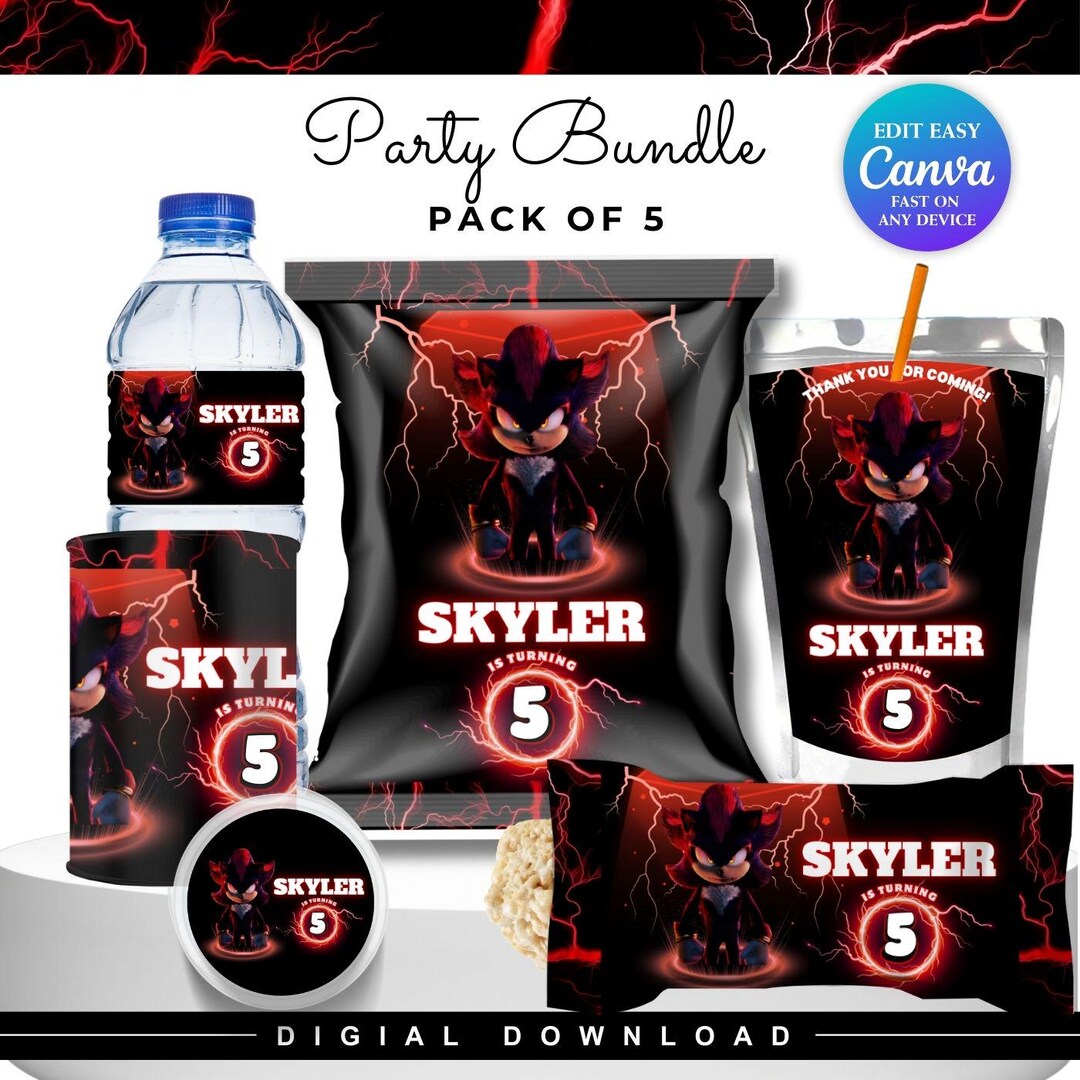 Shadow X Sonic Birthday Bundle Hedgehog Party Boy 5th Birthday Party ...