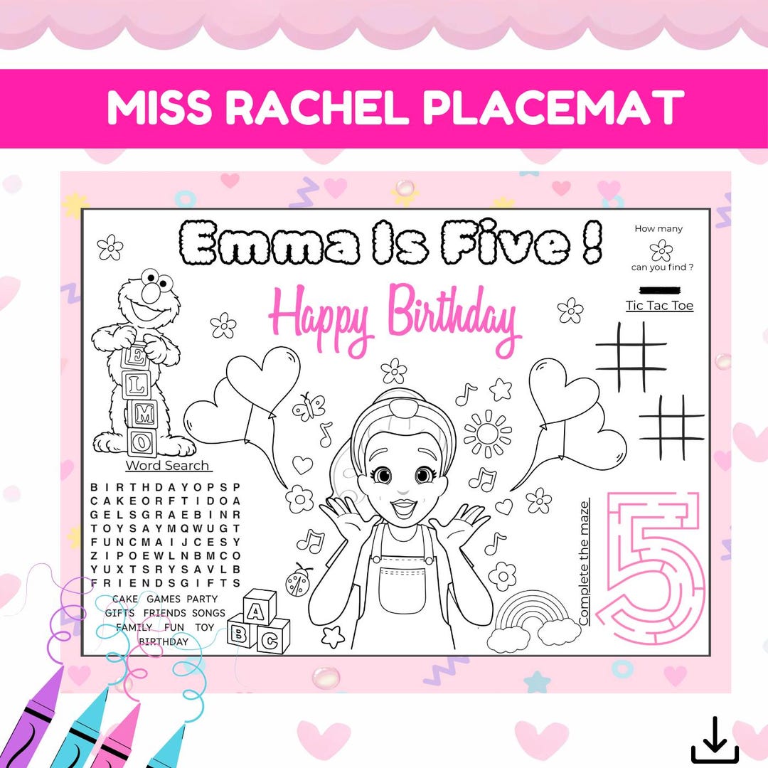 Ms Rachel Birthday Activity Placement Mat | Ms Rachel Activity Sheet ...