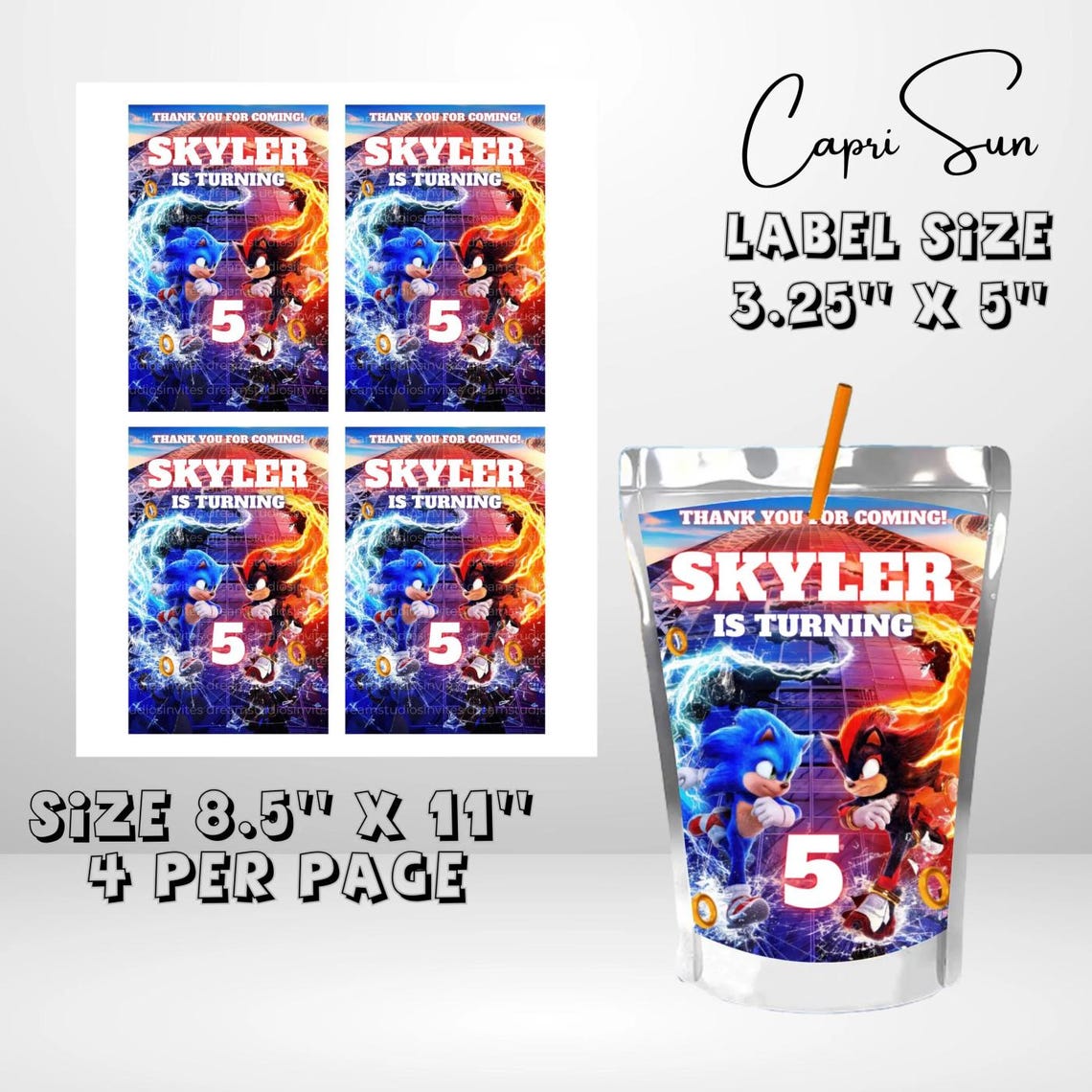 Shadow X Sonic Birthday Bundle Hedgehog Party Boy 5th Birthday Party ...