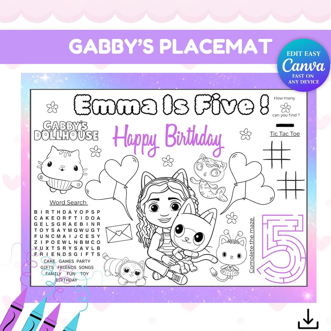 Gabby Happy Birthday Coloring Sheet, Dollhouse Activity Sheet ...