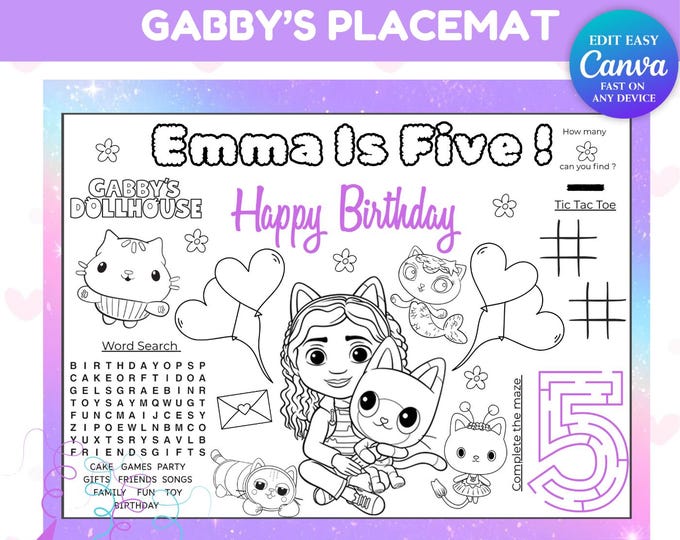 Gabby Happy Birthday Coloring Sheet, Dollhouse Activity Sheet ...