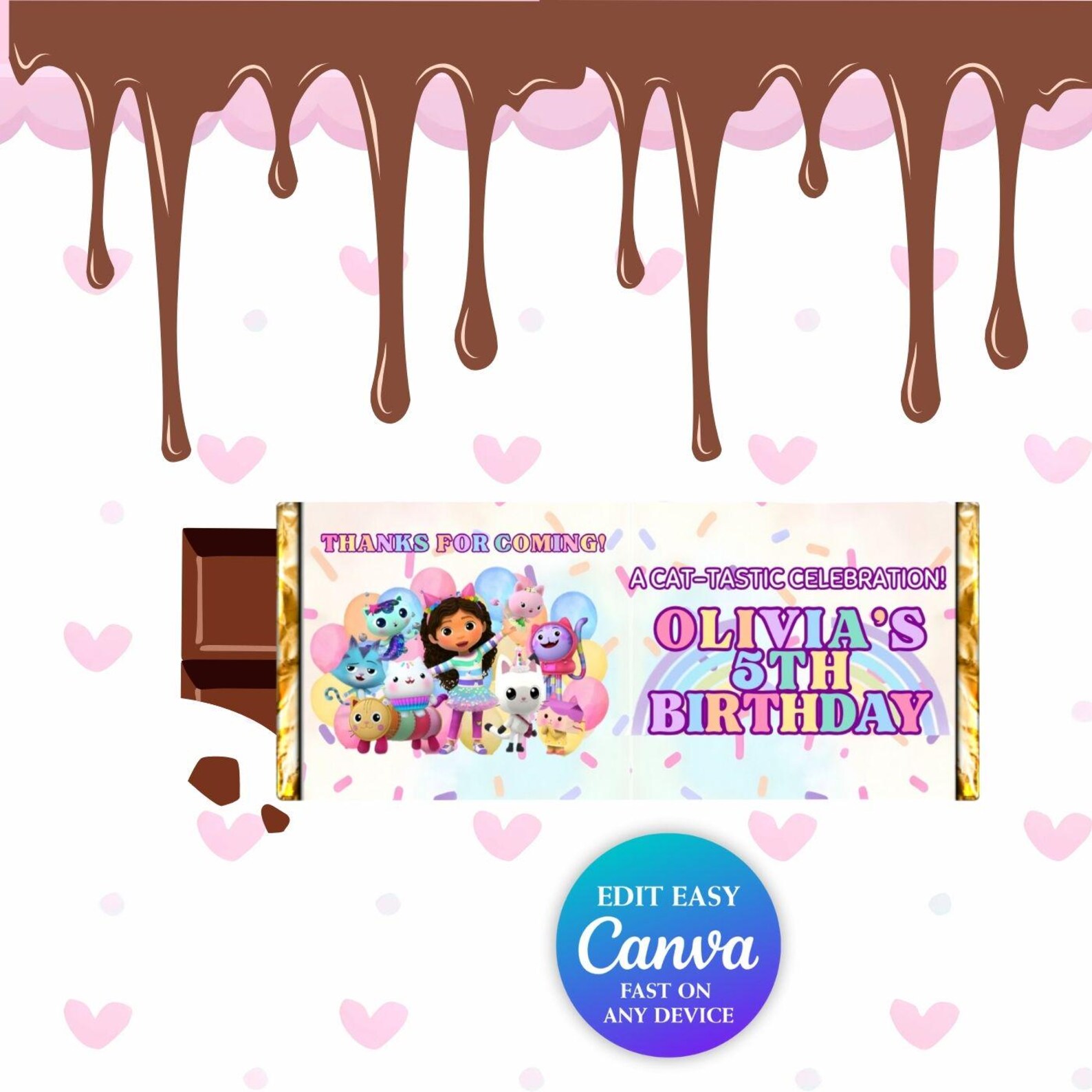 Gabby Doll House Birthday Chocolate Bar Dollhouse Birthday Snack Bar ...