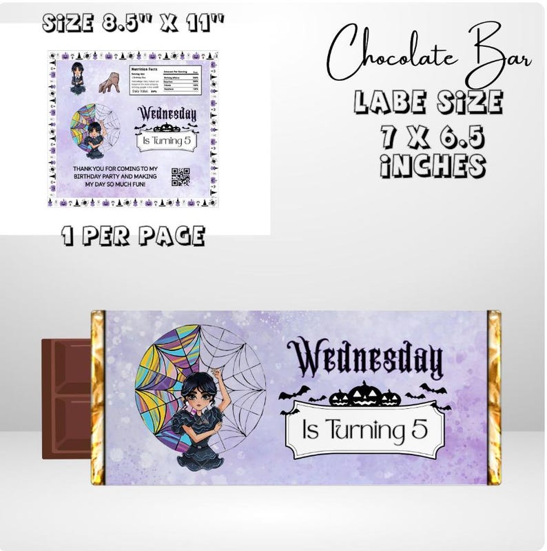 Editable Wednesday Addams Chocolate Bar Wrapper | Printable Addams ...