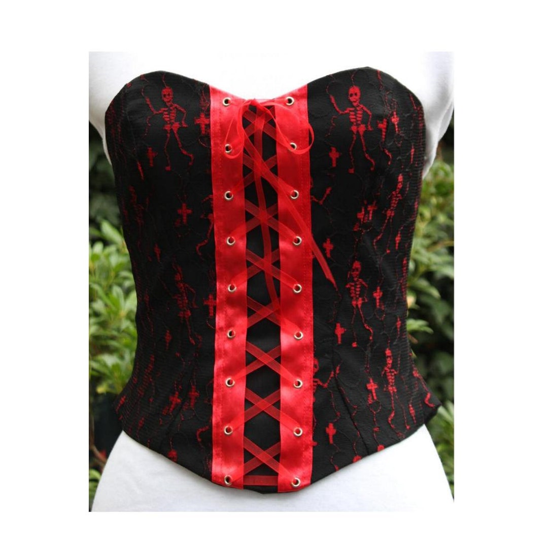 Skeleton Lace Corset: Goth Bridal Boned Bodice With Red Lacing - Etsy