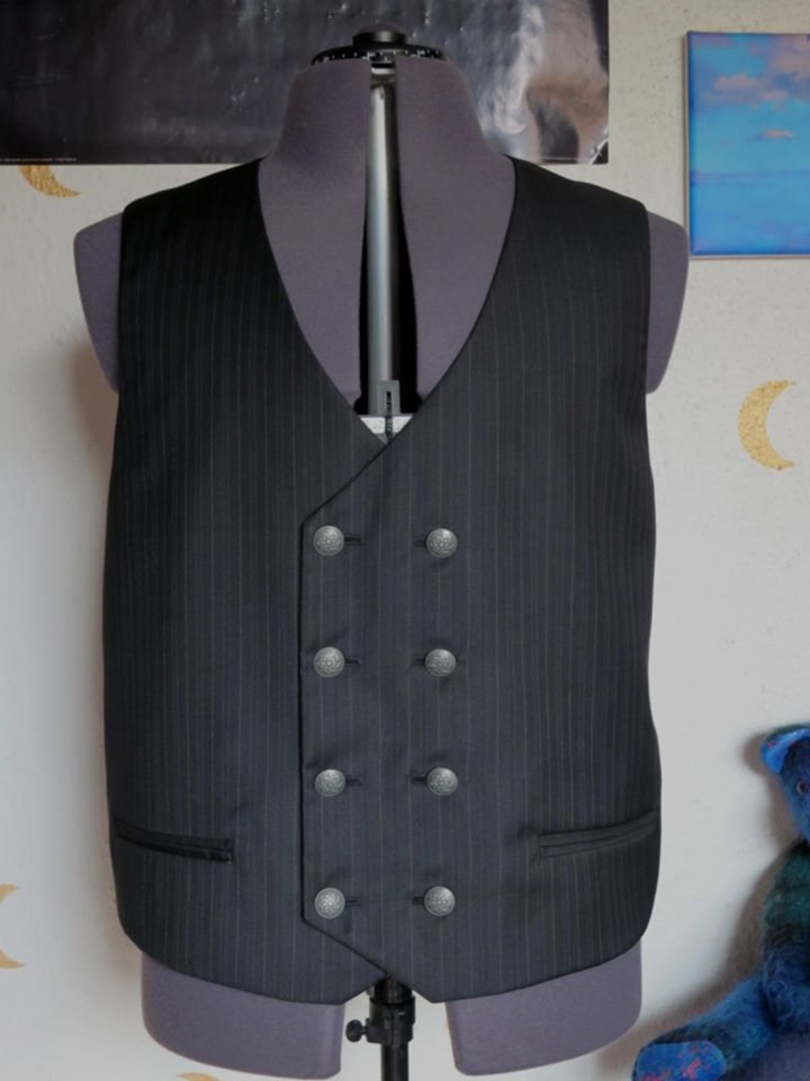 Goth waistcoat with tails tailcoat in black and white | Etsy