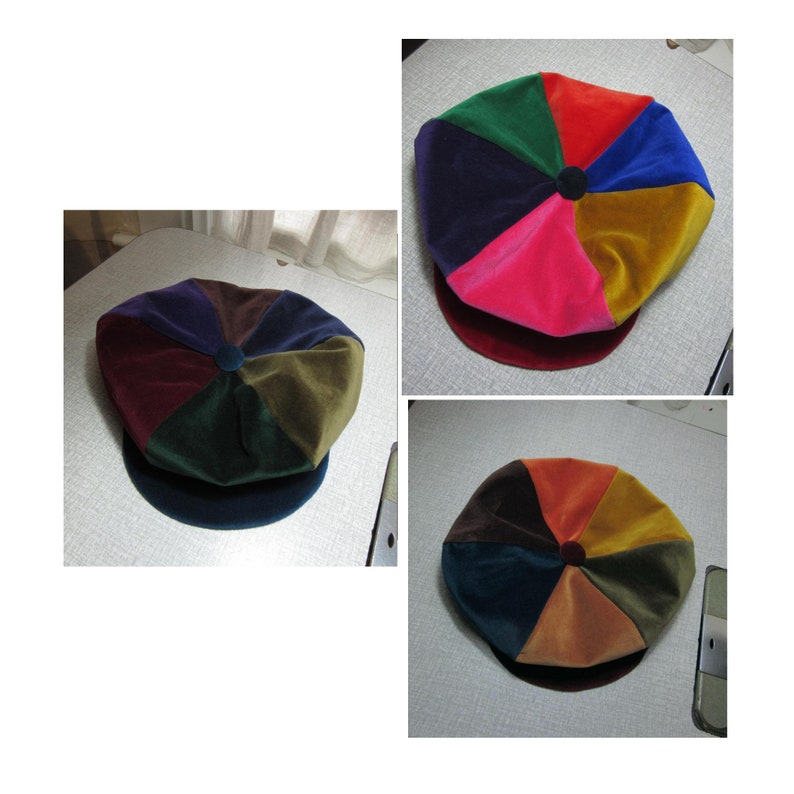 Luxury Velvet Bakers Boy Cap 70s Style Pimp Hat Bright, Dark or Muted ...