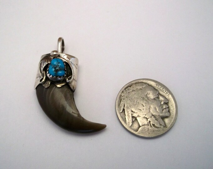 Real Bear Claw Pendant, Mohawk Indian Made Turquoise & Sterling Silver ...